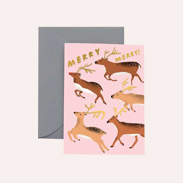 Carolyn Suzuki - Single Greeting Card - Reindeer Games – Thinkers & Makers